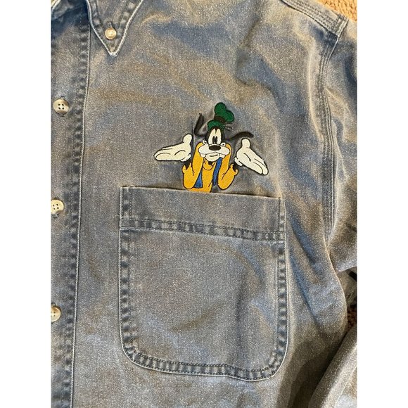 Disney | Shirts | Vintage Rare Goofy Denim Jean Disney Button Up Disney ...
